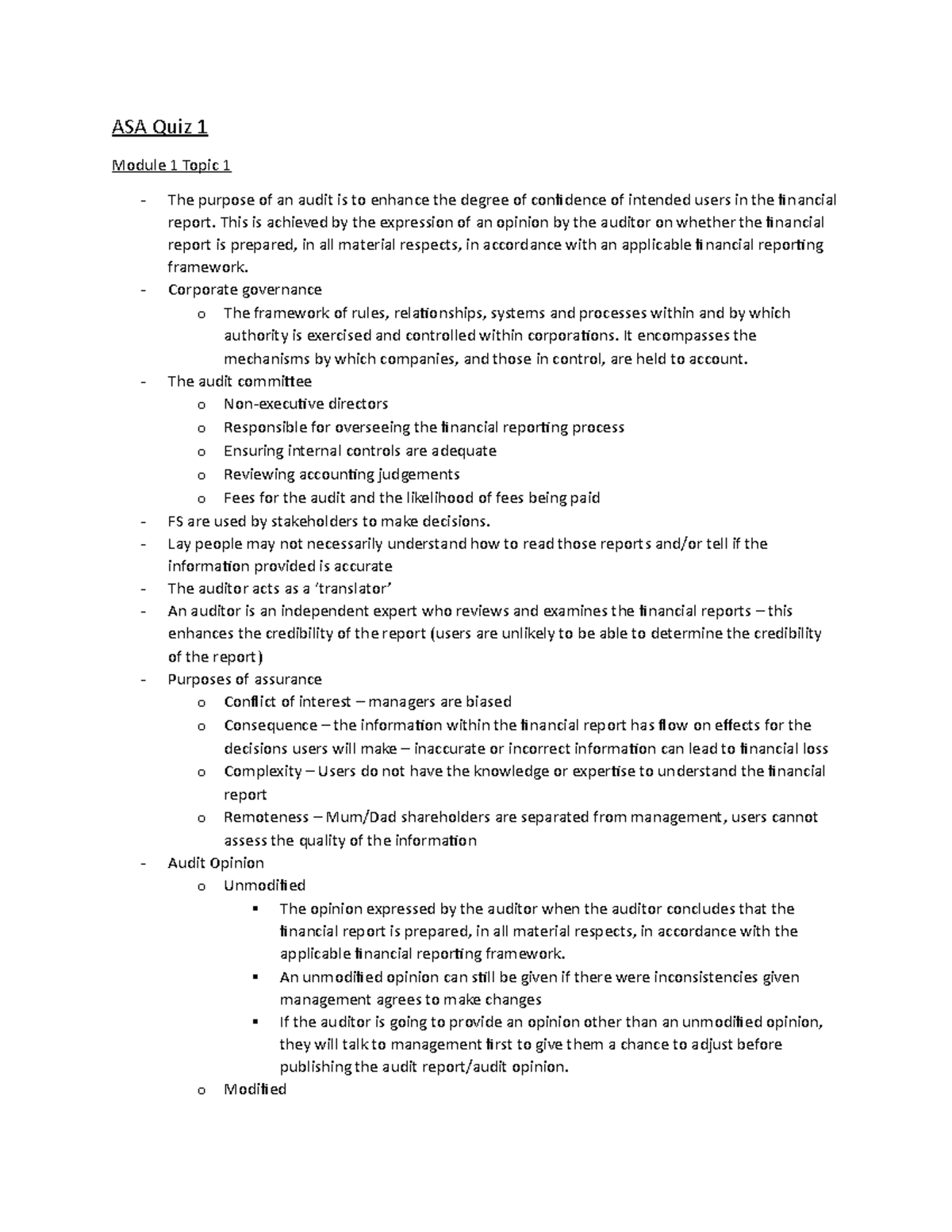 ASA Quiz 1 - Quiz study notes - ASA Quiz 1 Module 1 Topic 1 The purpose ...