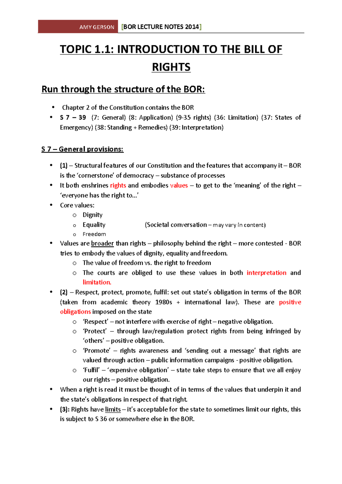 BOR Complete Lecture Notes [2014 ] - TOPIC 1: INTRODUCTION TO THE BILL ...