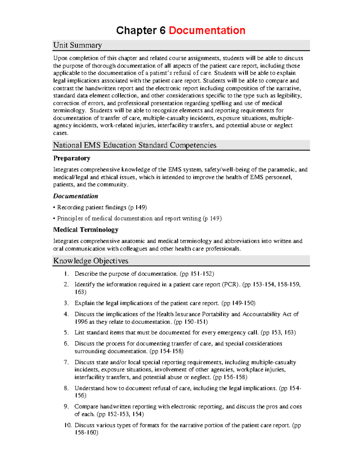Ch06 Documentation Patient Care - Chapter 6 Documentation Unit Summary Upon completion of this ...