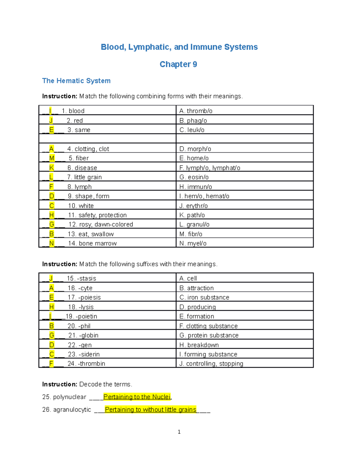 AHP105 Wk3 Worksheet - Blood, Lymphatic, and Immune Systems Chapter 9 ...