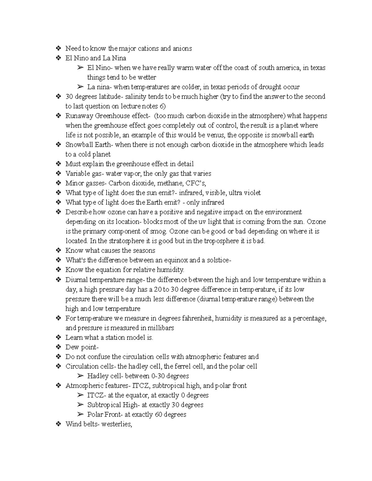 EPSC Test 2 Review (class notes) - Need to know the major cations and ...