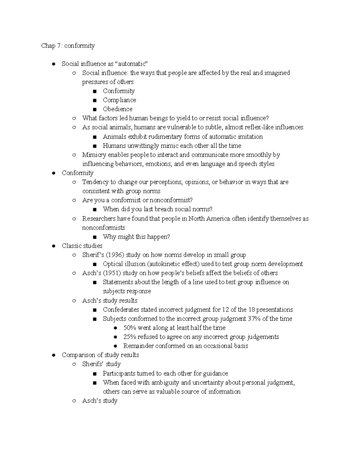 Chap 7 - conformity - Chap 7: conformity Social influence as “automatic ...