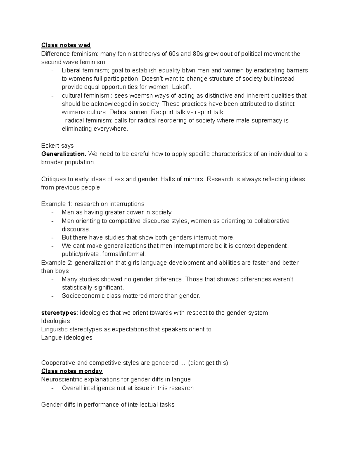 Ling week 5 - Professor Kira Hall. generalization. difference feminism ...