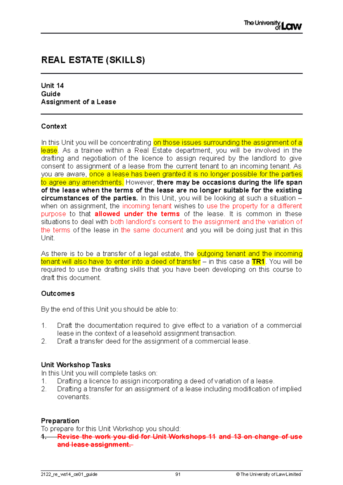 1. Workshop Guide RE 14 - REAL ESTATE (SKILLS) Unit 14 Guide Assignment ...