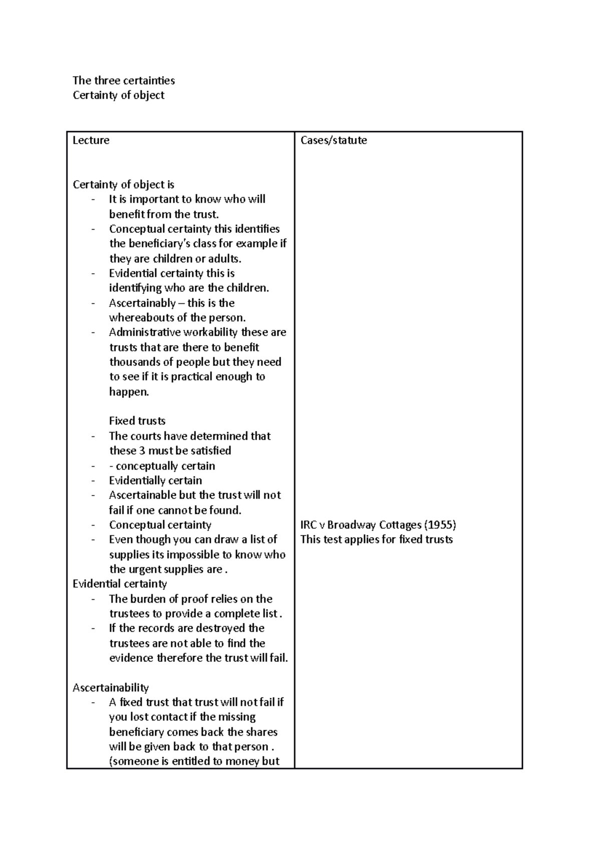 Trusts lecture 3 - The three certainies Certainty of object Lecture Certainty of object is - It ...