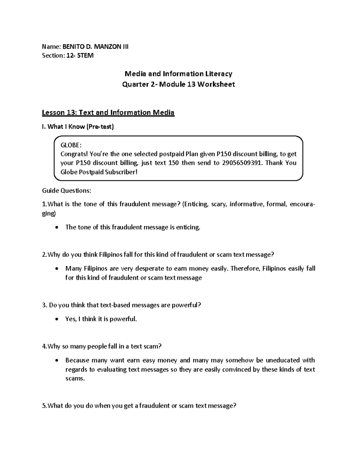 Worksheet Module- 13-14 Media and Information Literacy - Name: BENITO D ...