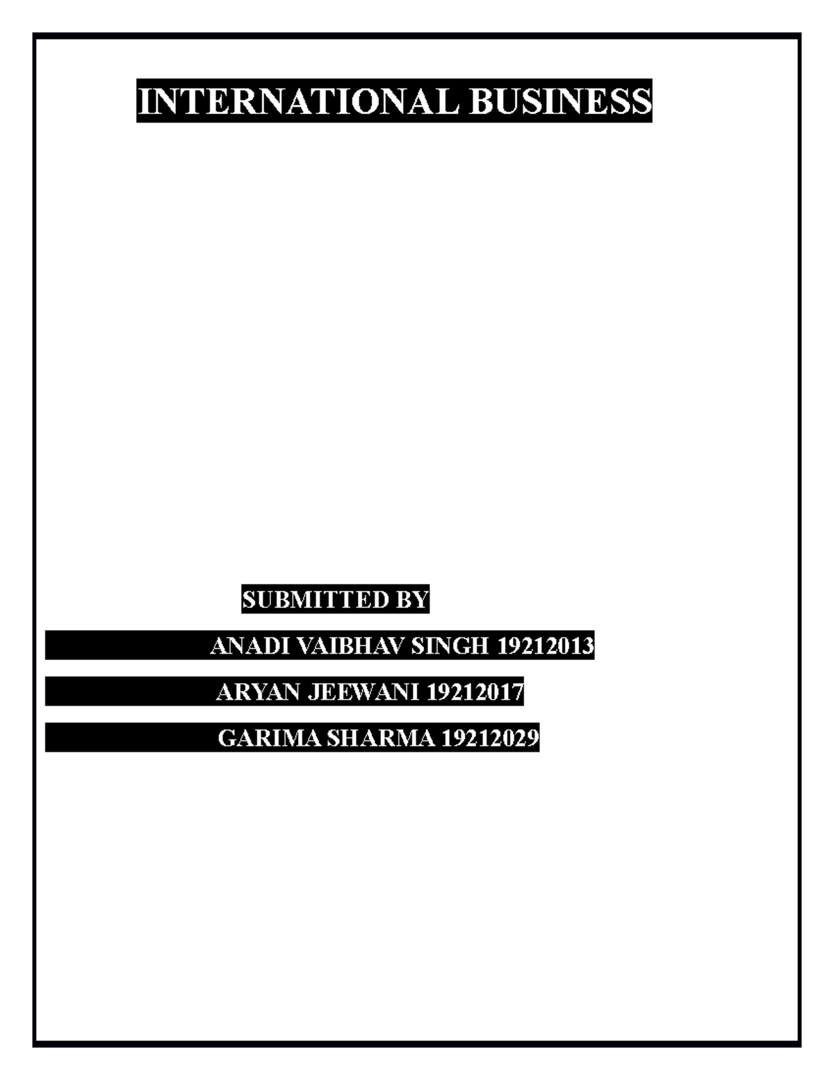 International Business CIA and Asynchronous sessions - INTERNATIONAL BUSINESS SUBMITTED BY ANADI ...