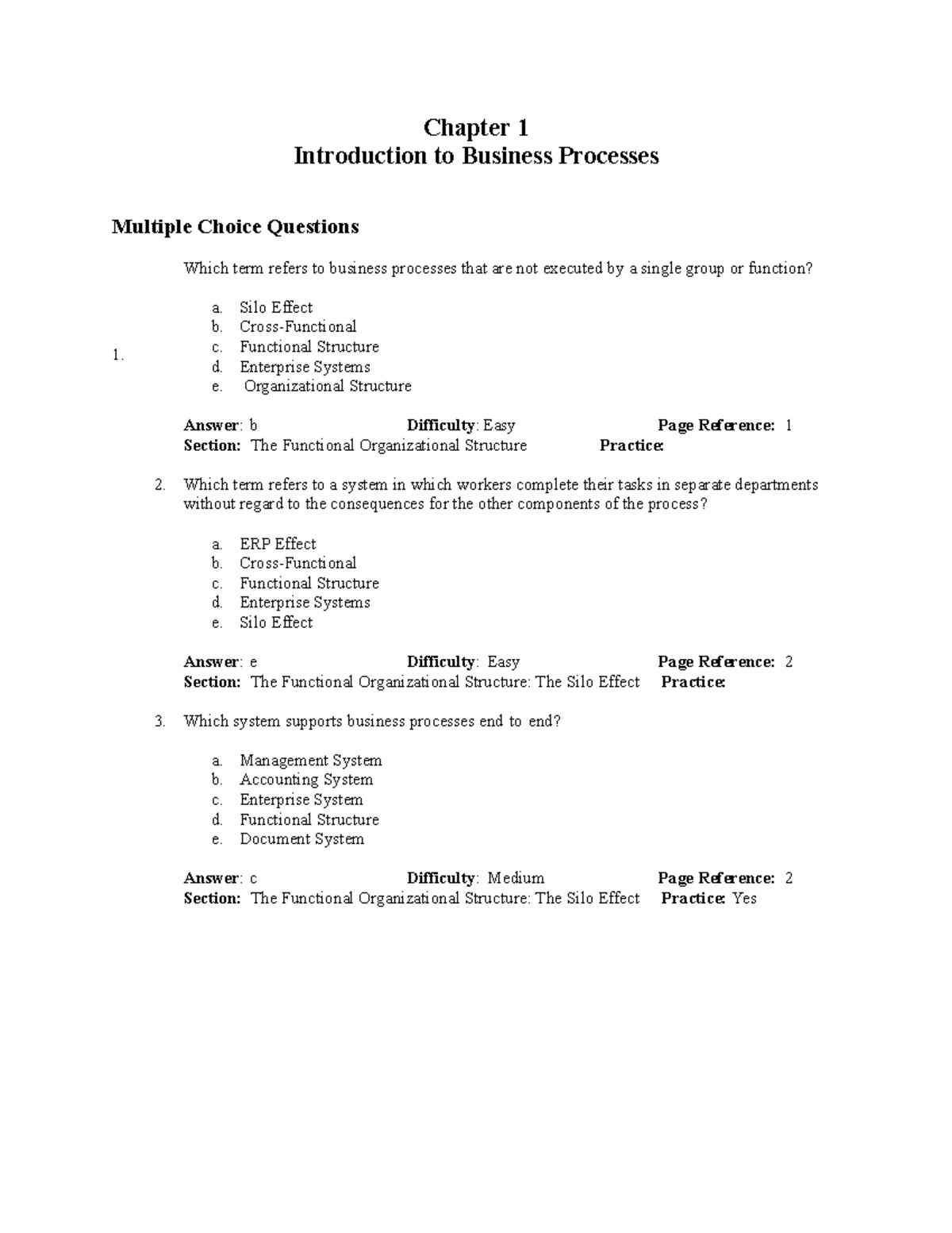 Number 1 - Test exam - Chapter 1 Introduction to Business Processes ...
