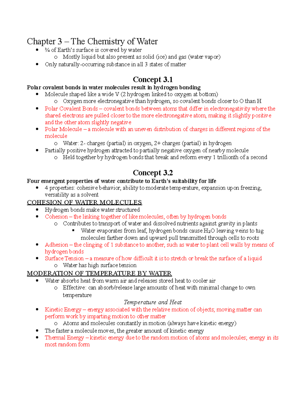3. The Chemistry of Water - Chapter 3 – The Chemistry of Water ¾ of ...