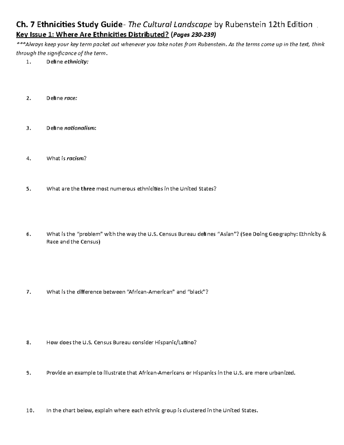 Chapter 7 Rubenstein Reading guide - Ch. 7 Ethnicities Study Guide Key ...