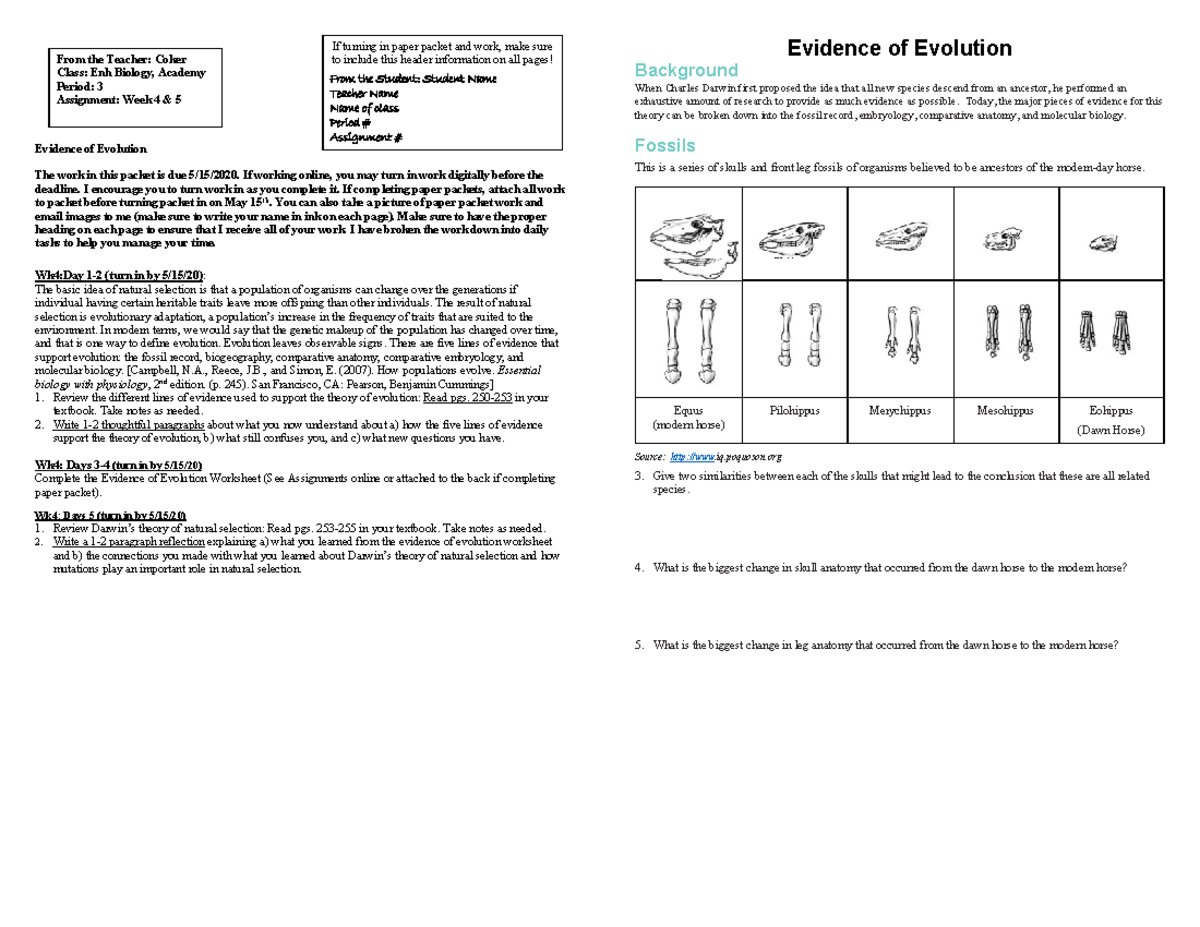 Coker Enh Biology Acad Week 4and5distancelearning Evolution 2020 ...
