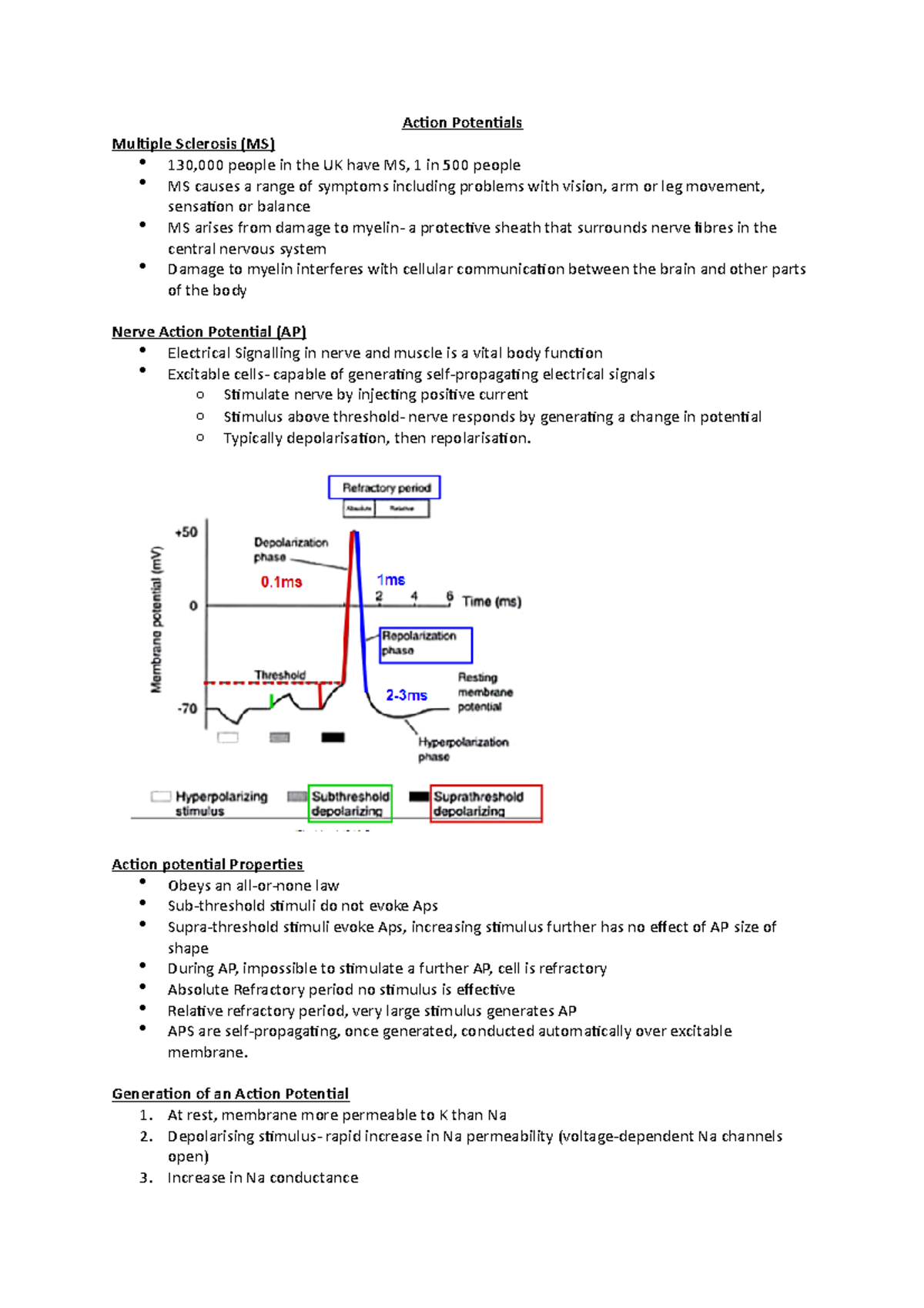 Action Potentials - Lecture notes 31 - MED-MB-S - QUB - Studocu
