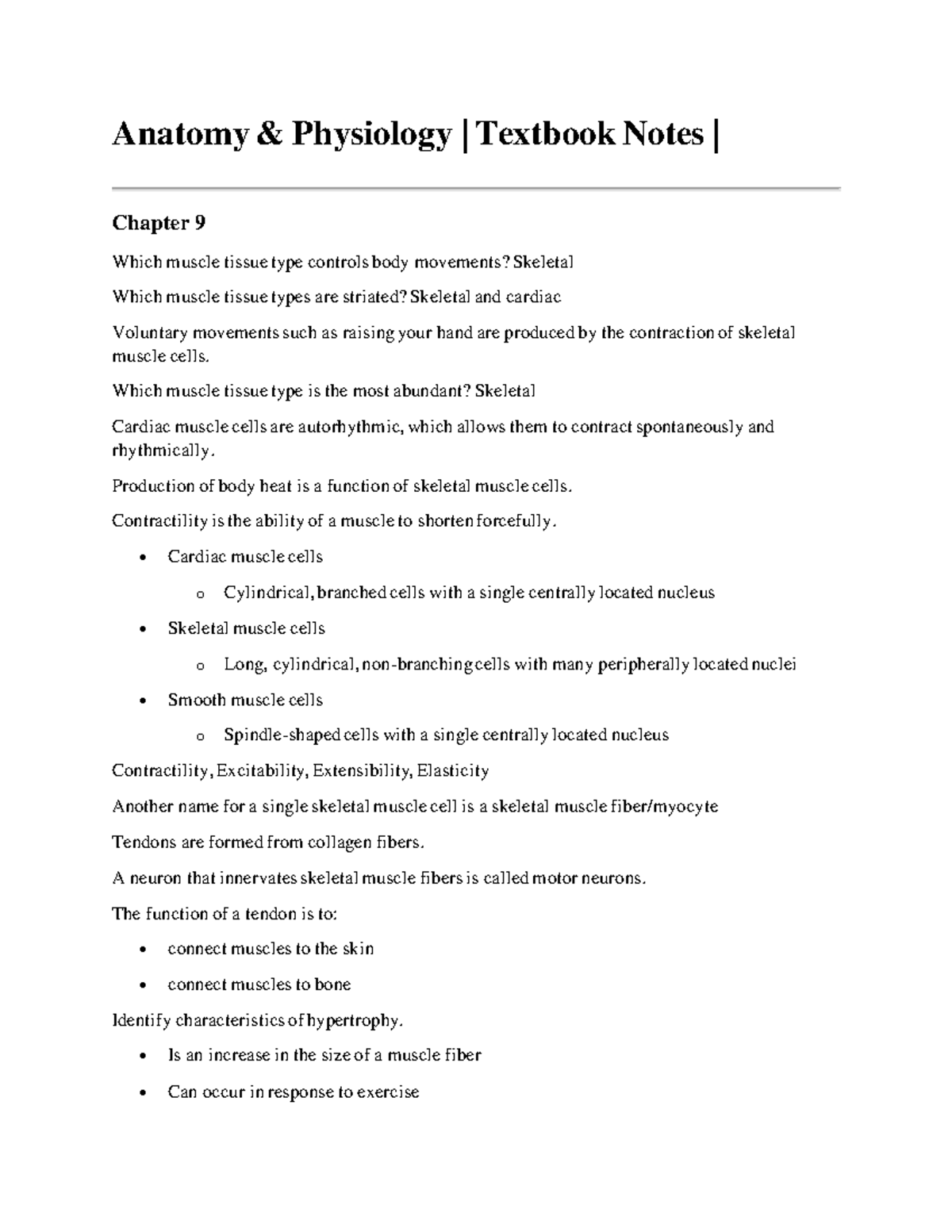 BIOL-2401 Textbook Notes (Ch 9) - Anatomy & Physiology | Textbook Notes ...