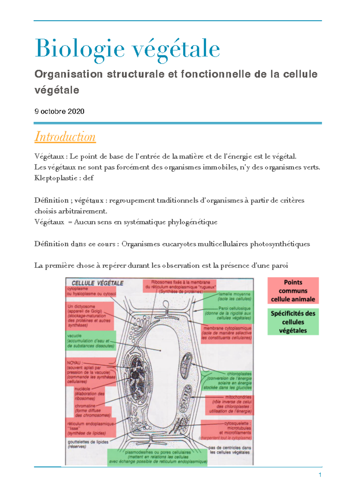 Biologie végétale - Cours de science de la vie, L1 Semestre 1 mineure ...