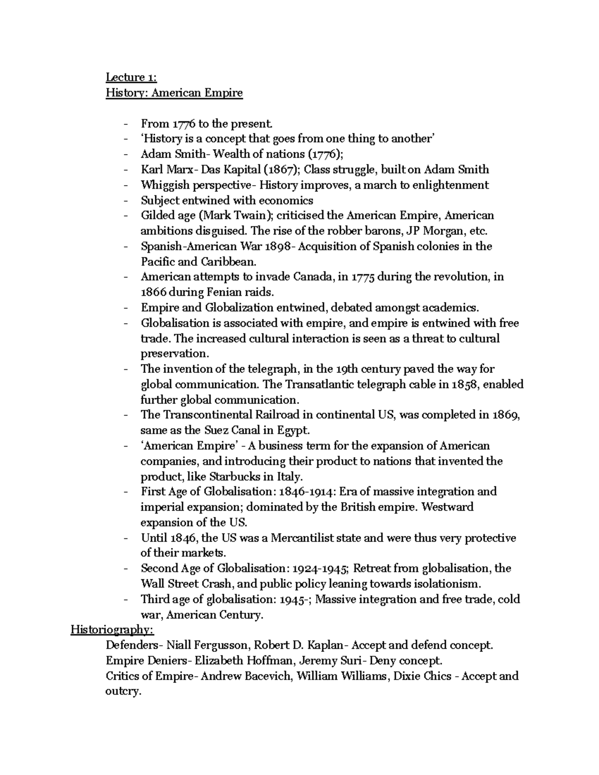 Week 1 Lectures - Introduction to American imperialism, geographic ...