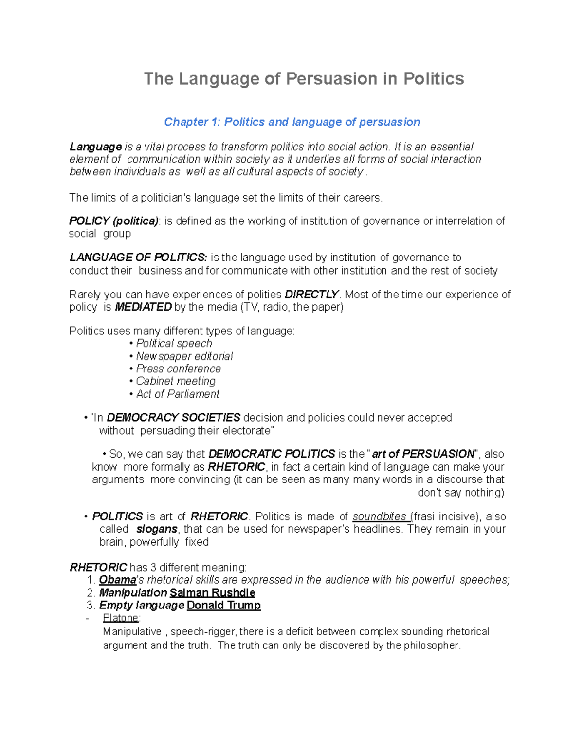 The Language of Persuasion in Politics exam notes - The Language of ...