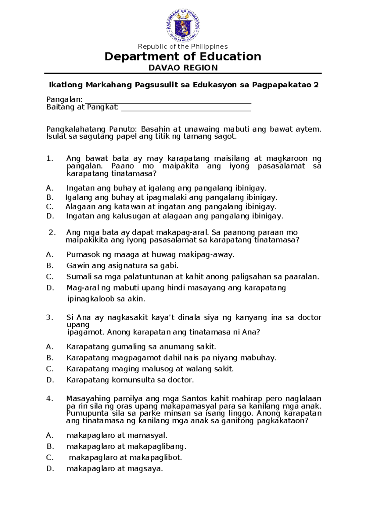 Es P2 Q3-1 - lesson plan - Department of Education DAVAO REGION ...