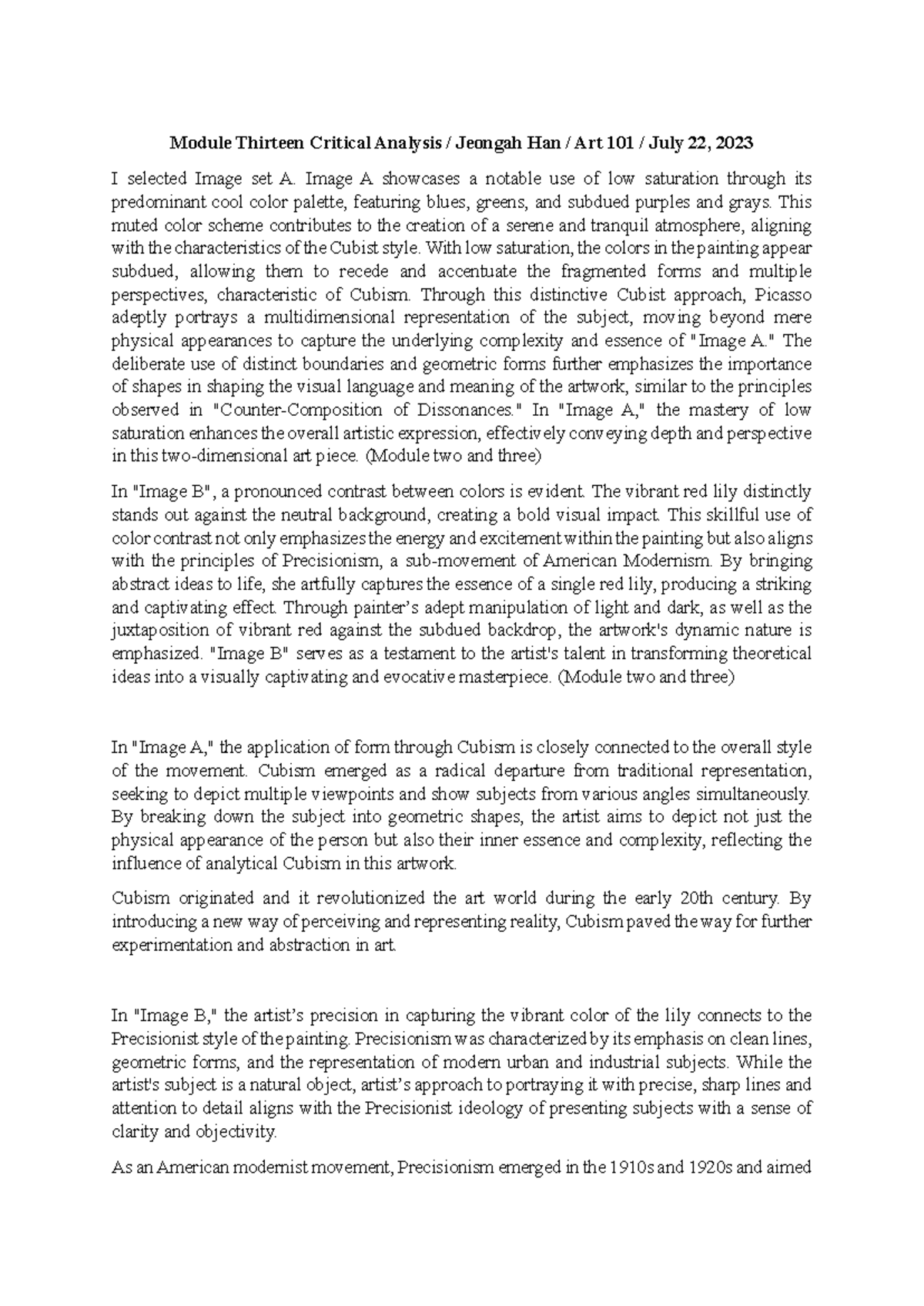 Module Thirteen Critical Analysis - Image A showcases a notable use of ...