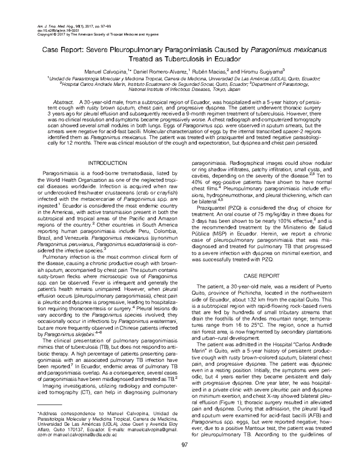 Week-10.Case.Paragon - Am. J. Trop. Med. Hyg., 96(1), 2017, pp. 97– 99 ...