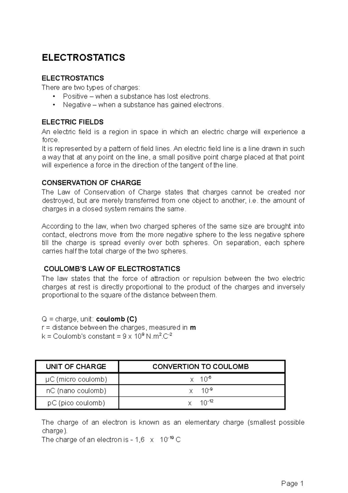 Electrostatics grade 11 - ELECTROSTATICS ELECTROSTATICS There are two ...