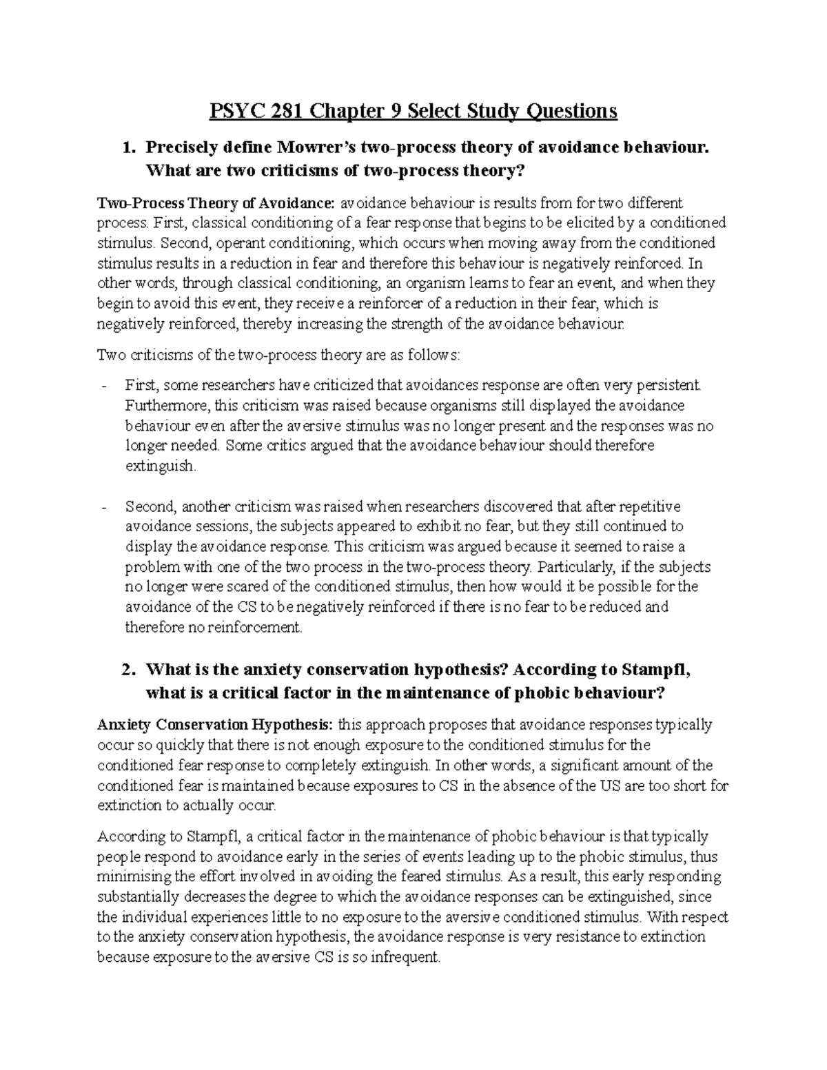 PSYC 281 Chapter 9 Select Study Questions - PSYC 281 Chapter 9 Select ...