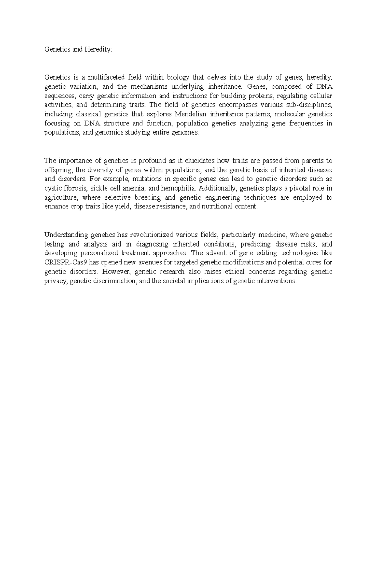 Genetics and Heredity - Notes - Genetics and Heredity: Genetics is a ...