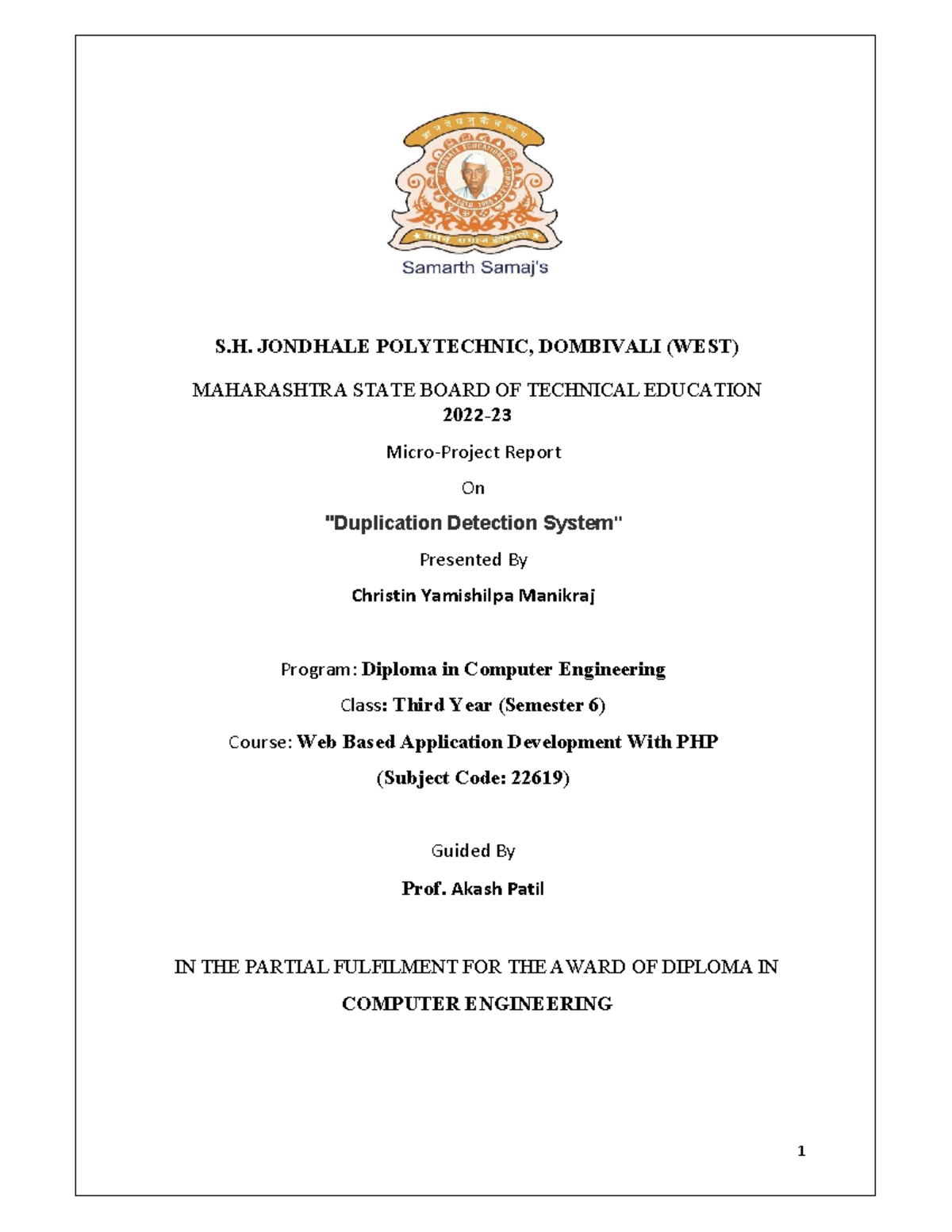 PHP Micro Project - All the Best - S. JONDHALE POLYTECHNIC, DOMBIVALI (WEST) MAHARASHTRA STATE ...