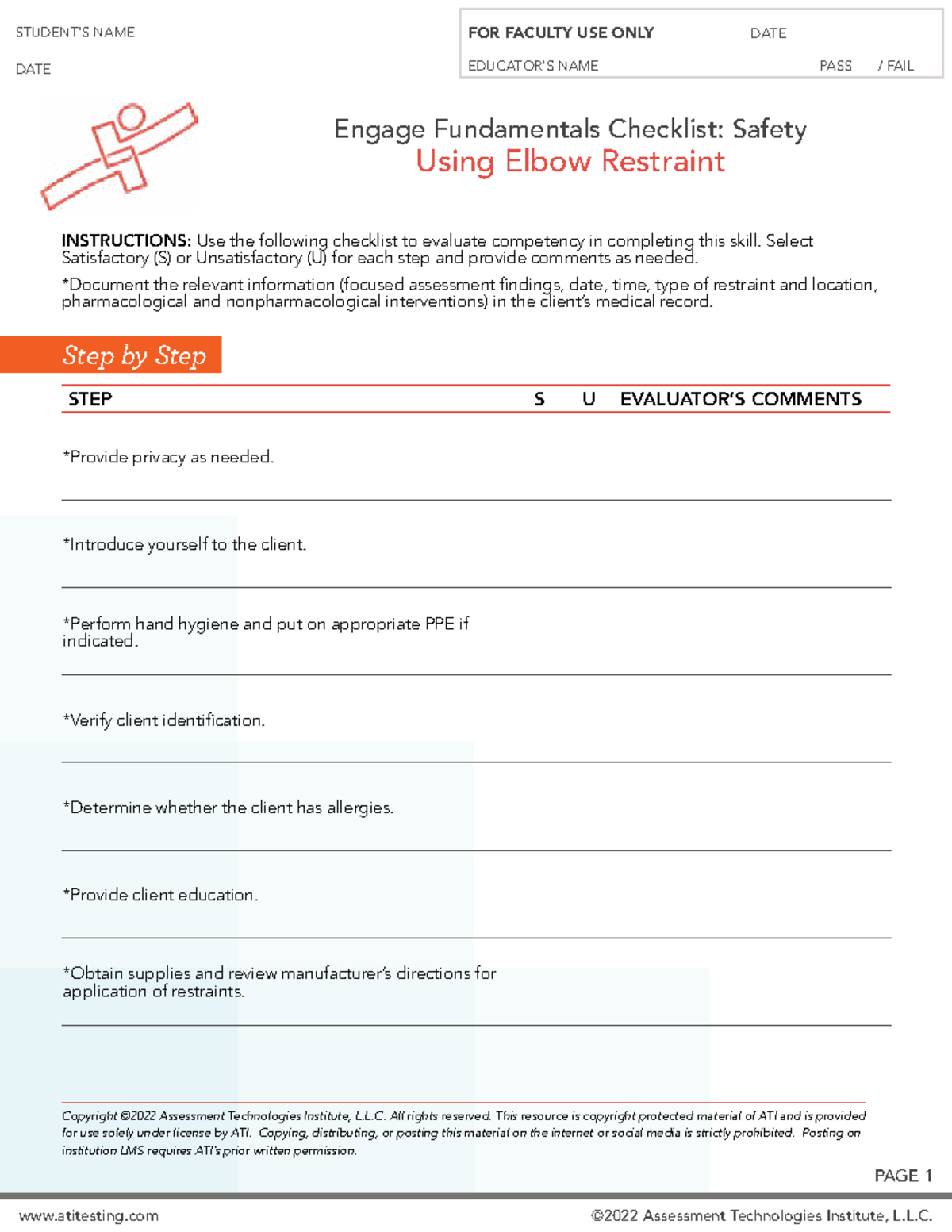 Skills Checklist Safety Elbow - atitesting ©2022 Assessment ...