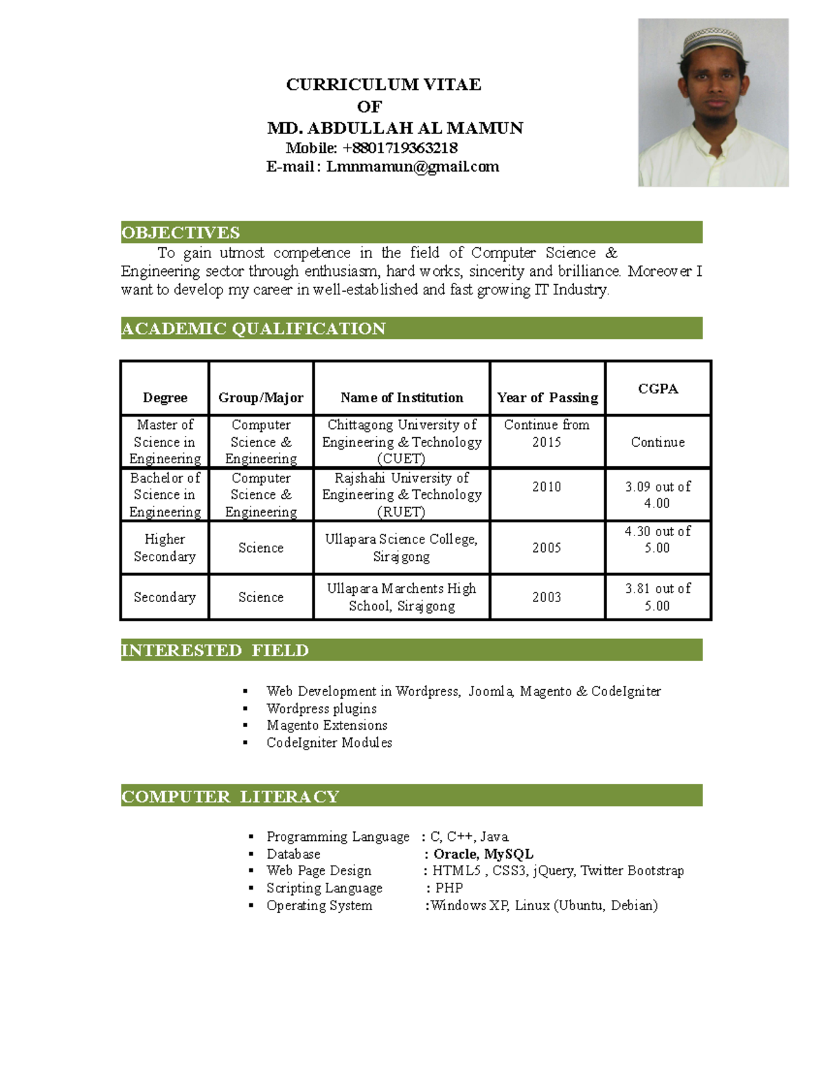 Mamuncse 005 - asdasd - CURRICULUM VITAE OF MD. ABDULLAH AL MAMUN ...