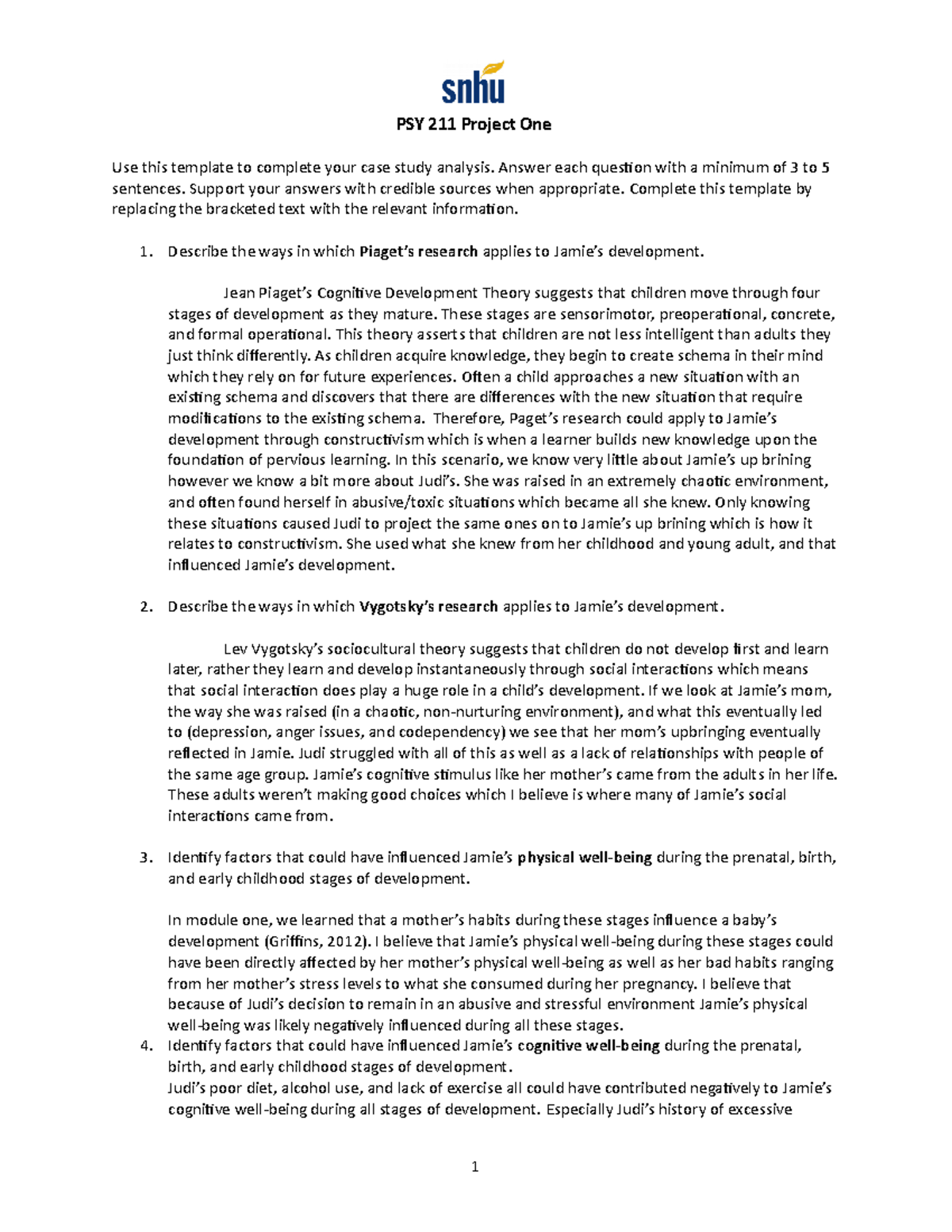 Project One - PSY 211 Project One Use this template to complete your ...