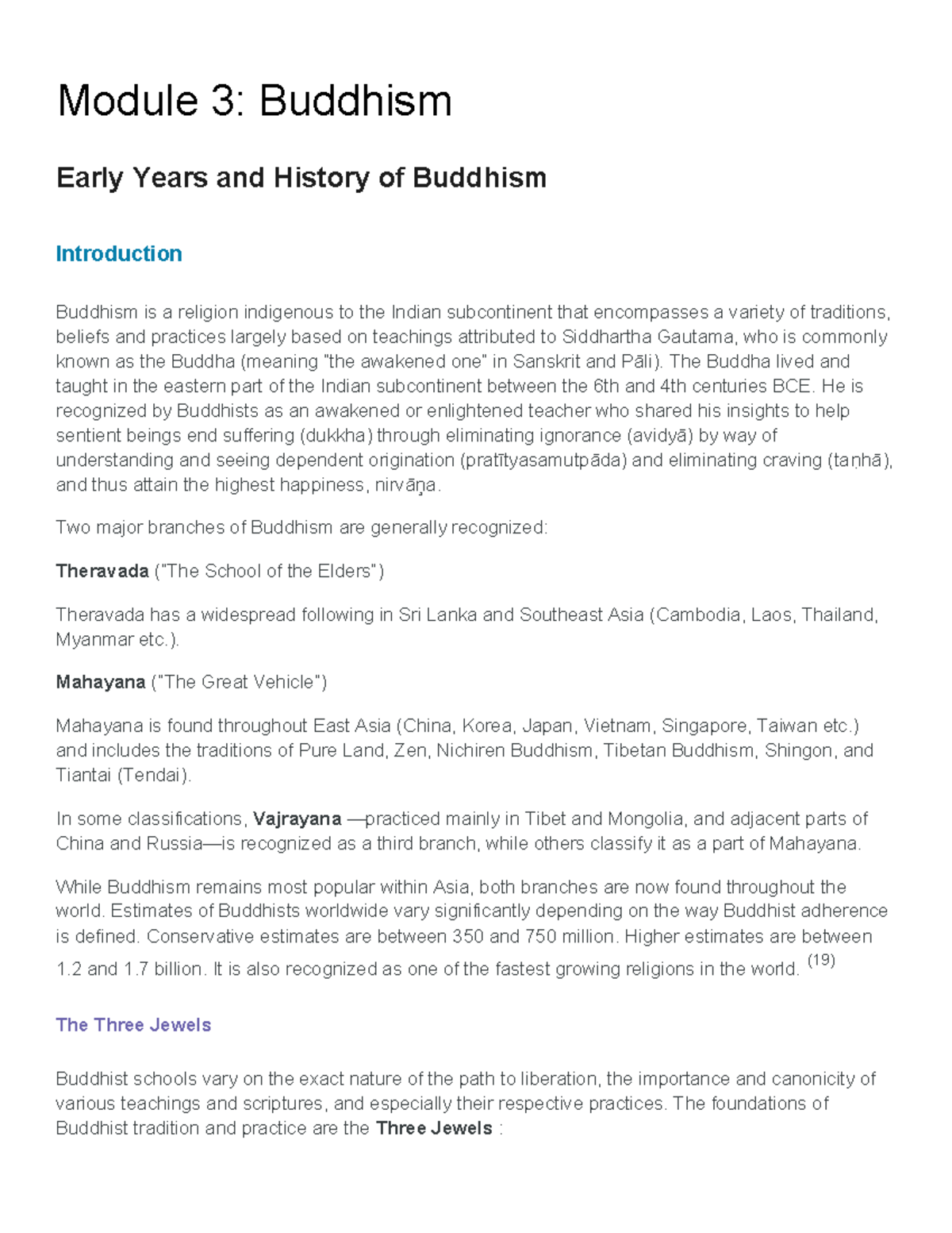 Module 3 Buddhism - helpful - Module 3: Buddhism Early Years and ...