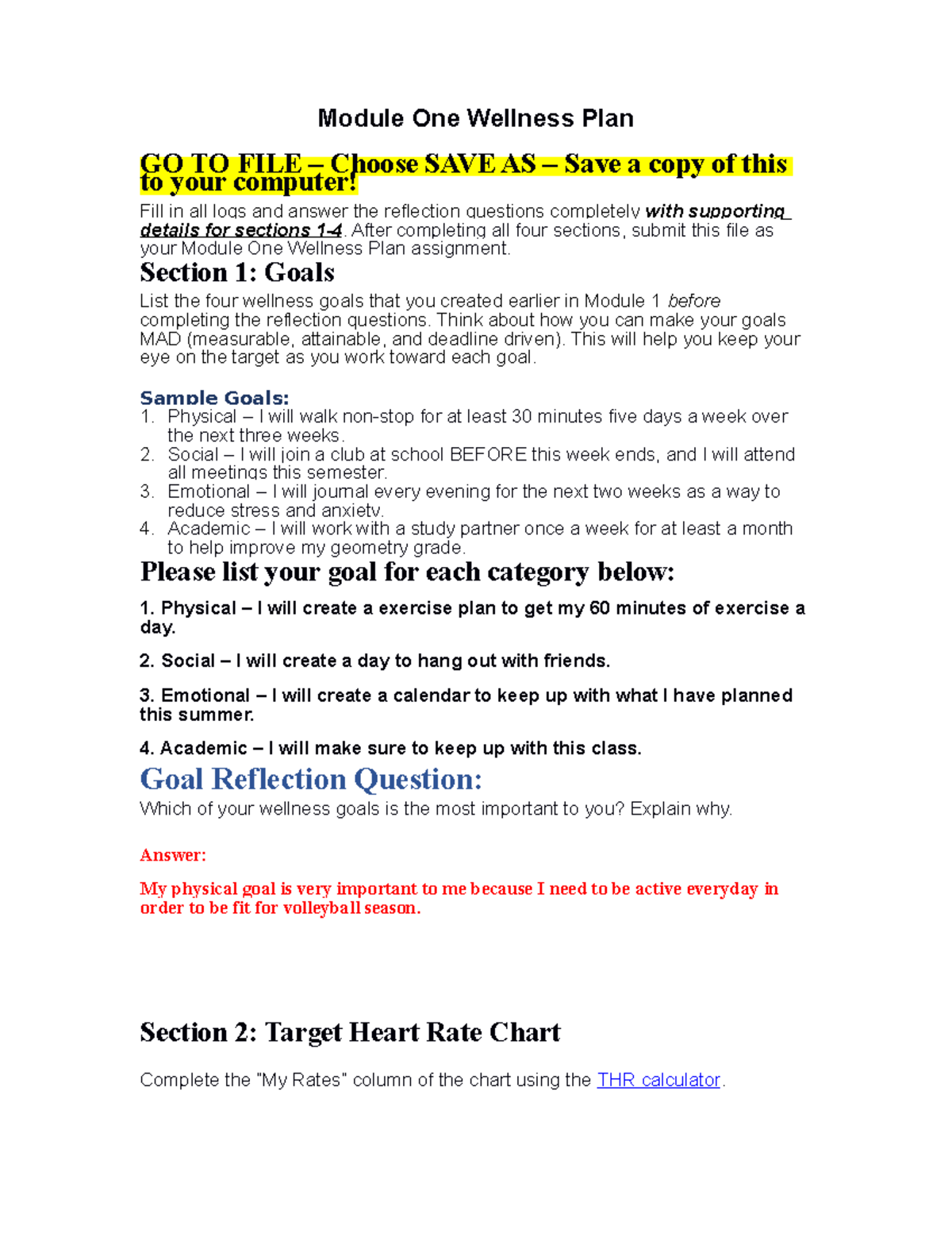 Module one wellness plan - Module One Wellness Plan GO TO FILE – Choose ...