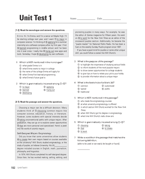 Units 1-4 Test A1 - Vocabulary Complete the sentences with the words ...