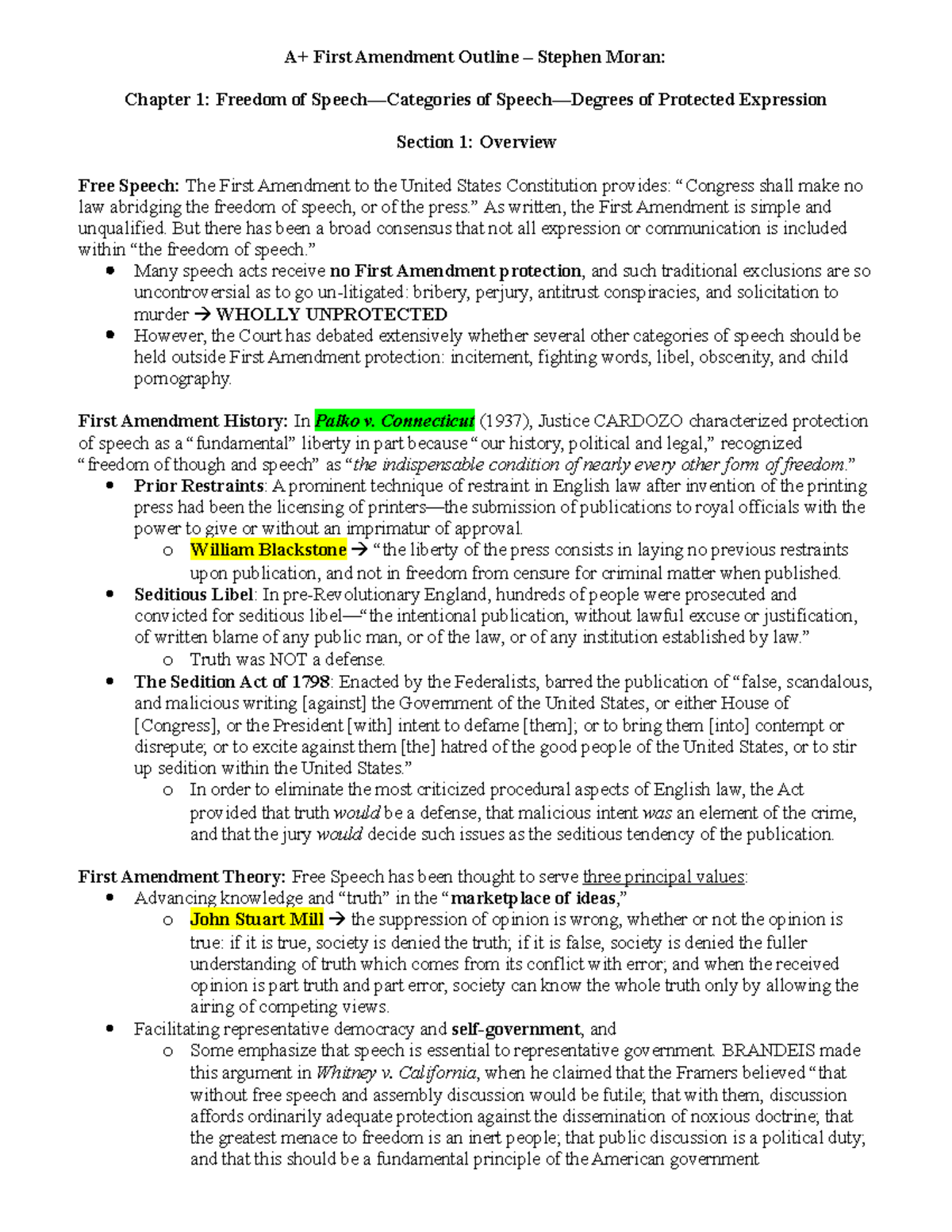 First Amendment Outline - ” As written, the First Amendment is simple ...