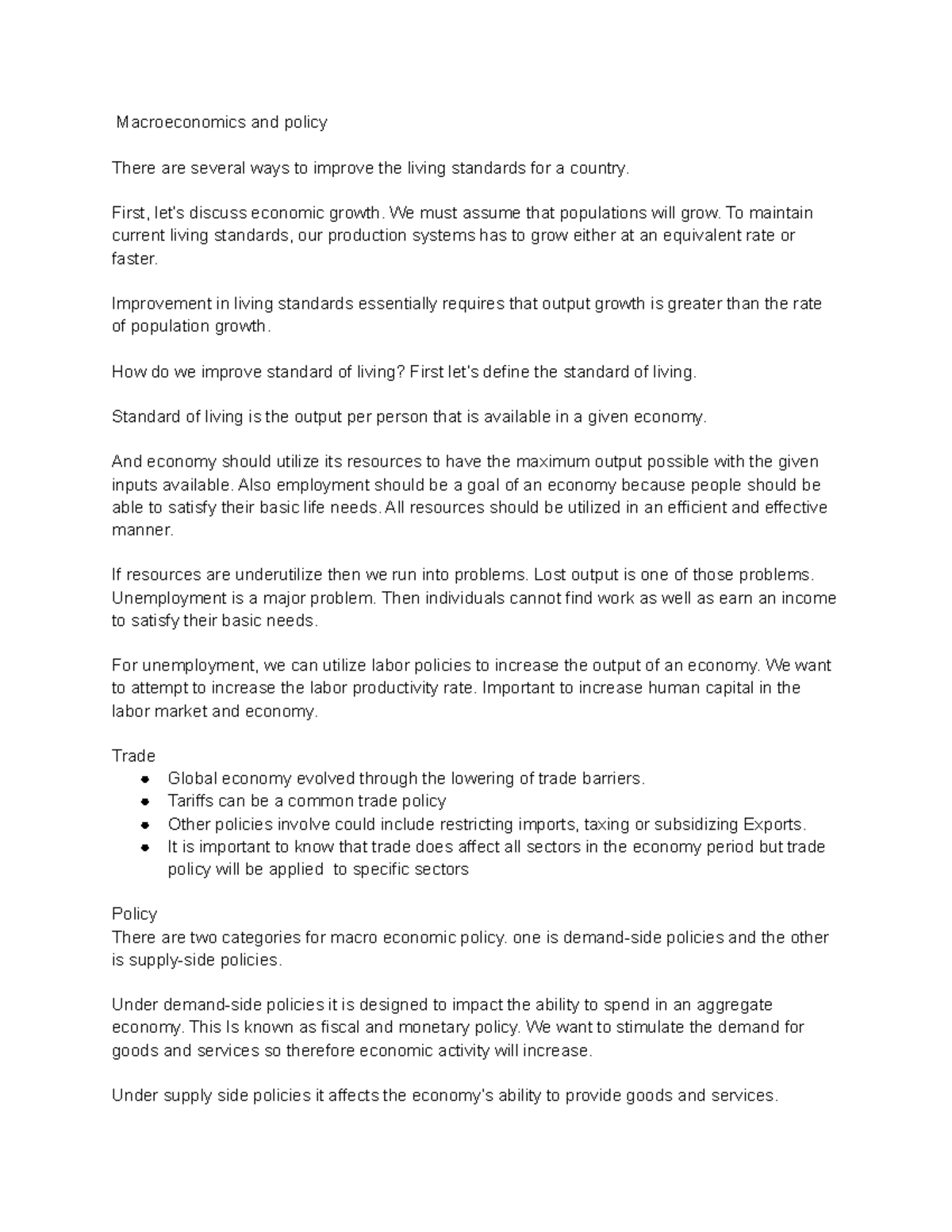 Macroeconomic policy notes - Macroeconomics and policy There are ...
