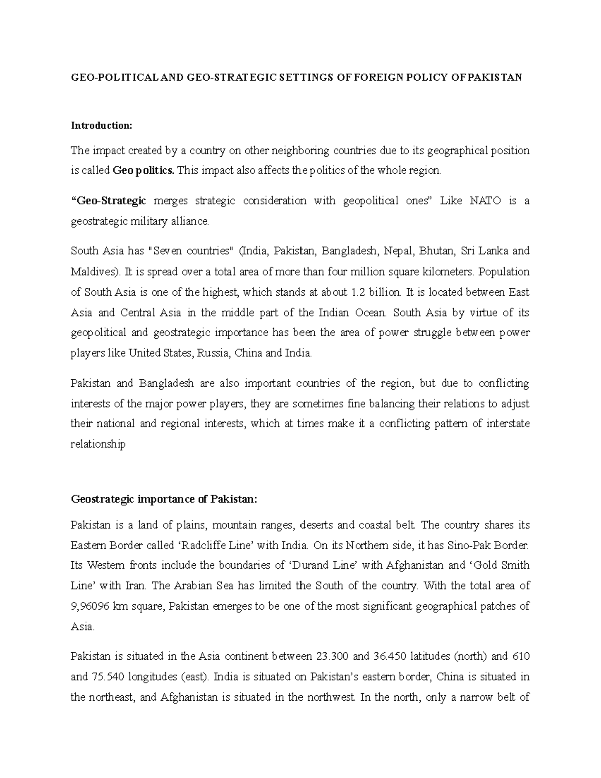 Geo-strategic and geo-political settings - GEO-POLITICAL AND GEO ...