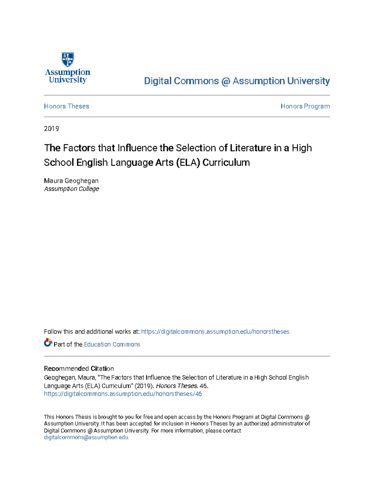 The Factors that Influence the Selection of Literature in a High ...