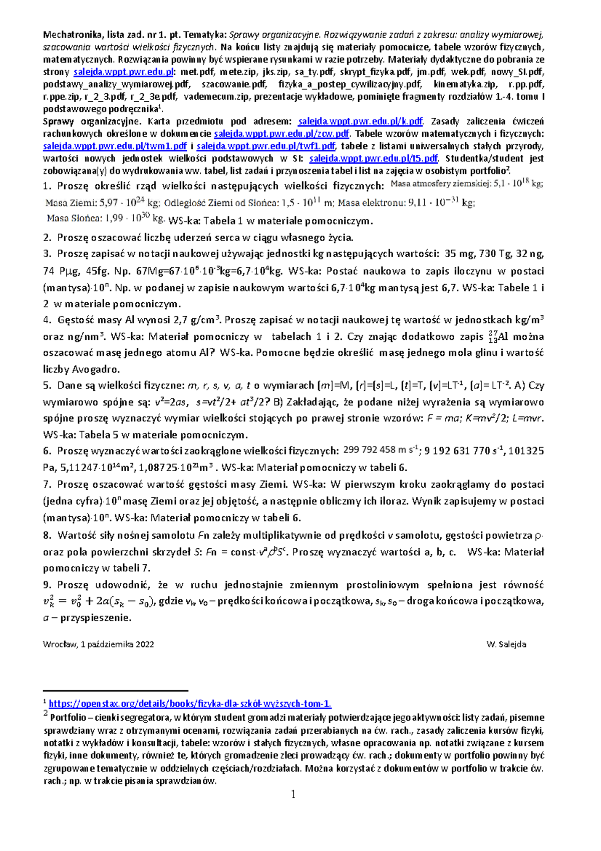 C1 - tak - Mechatronika, lista zad. nr 1. pt. Tematyka: Sprawy ...