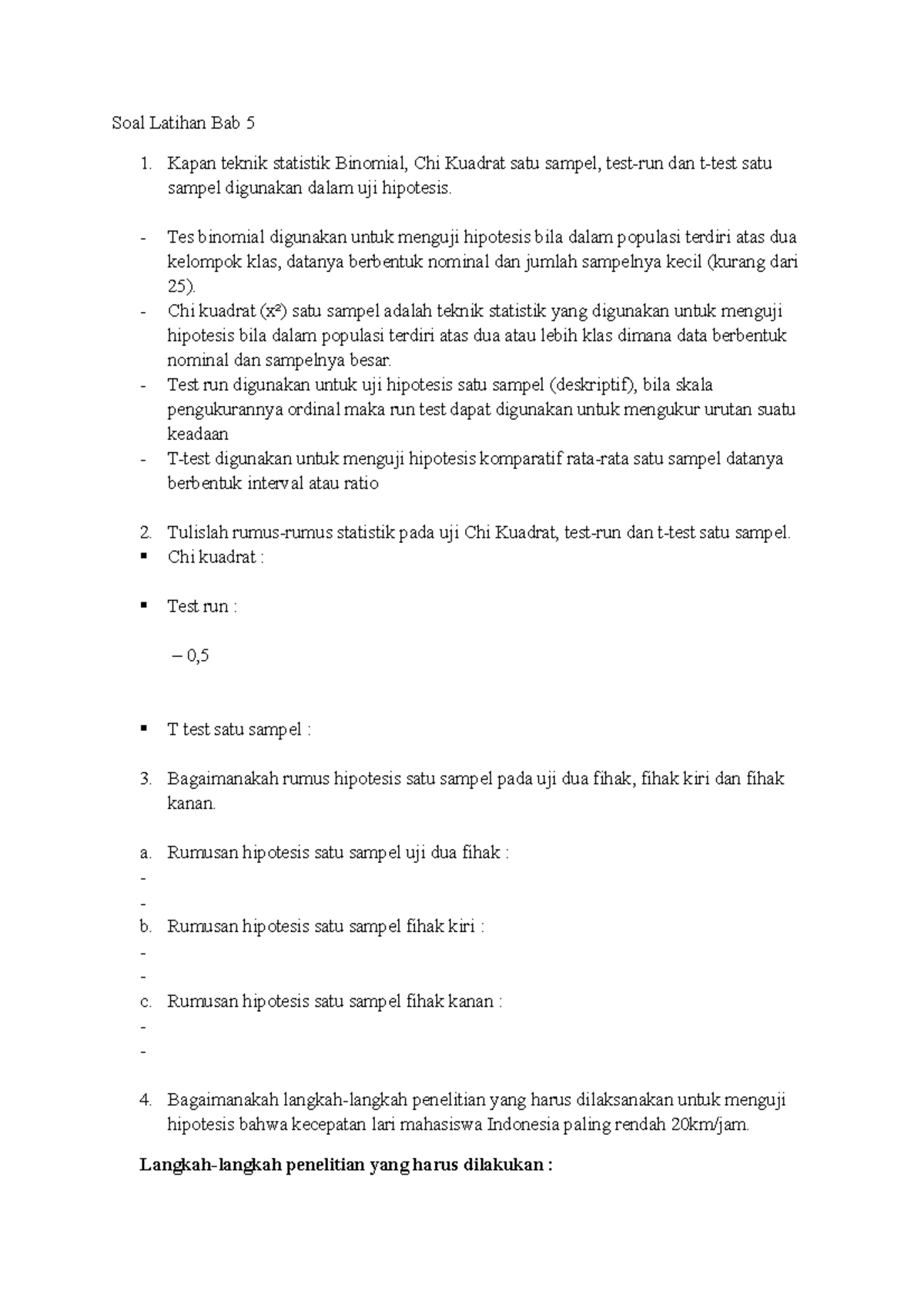 Tugas Statistik P6 - Soal Latihan Bab 5 Kapan teknik statistik Binomial, Chi Kuadrat satu sampel ...