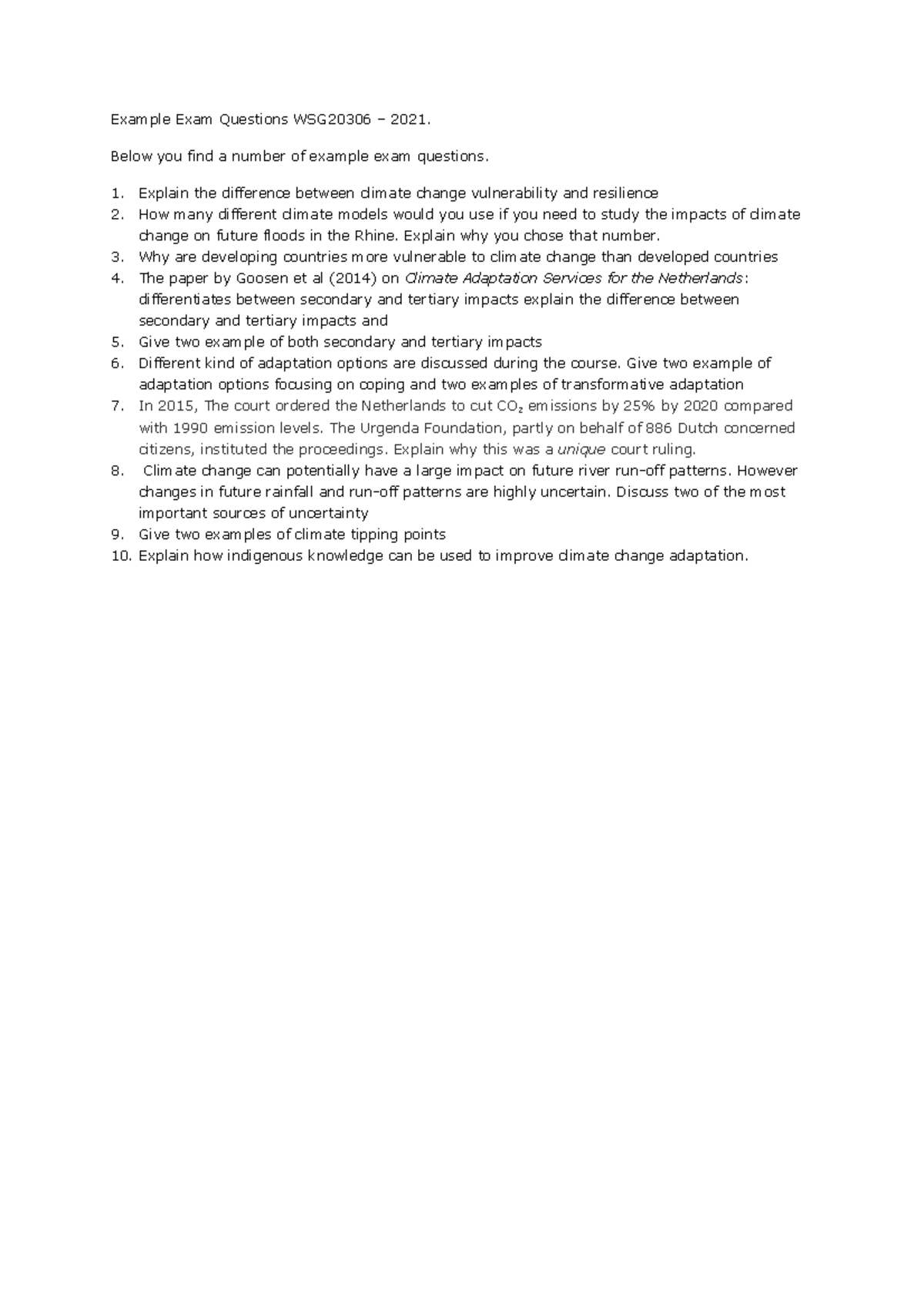 Example Exam Questions WSG20306 - Below you find a number of example ...