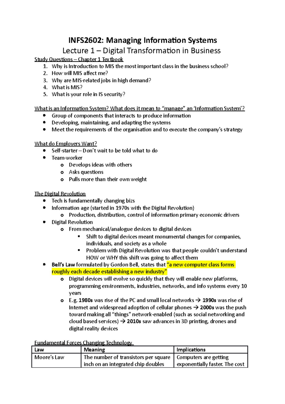 INFS2602 Lecture 1Notes - INFS2602: Managing Information Systems ...