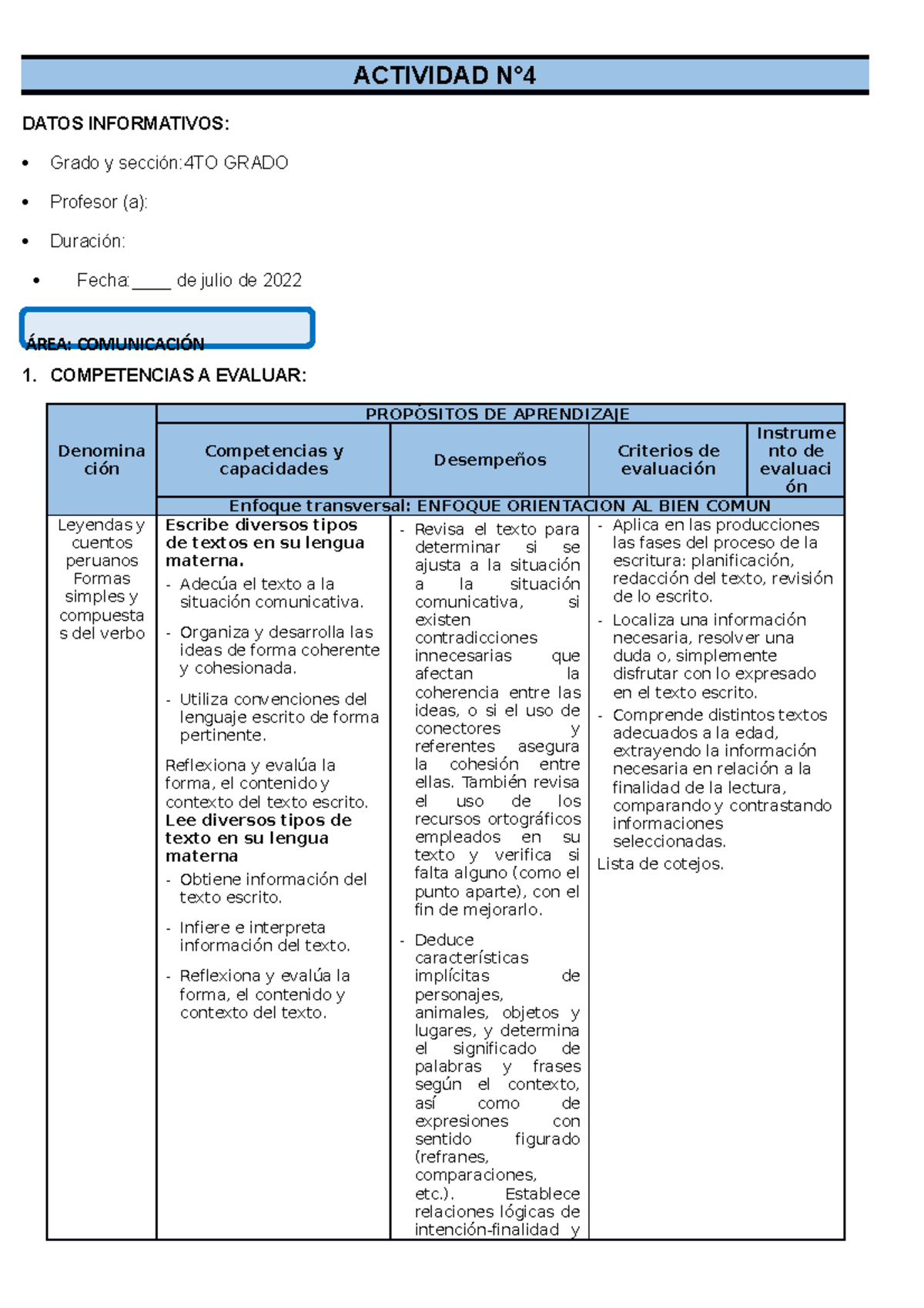 El verbo simple y compuesto - ACTIVIDAD N° 4 DATOS INFORMATIVOS: Grado y sección:4TO GRADO - Studocu