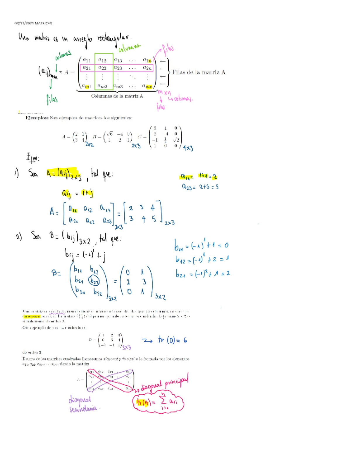 08-11-2021 Definicion DE Matrices - Algebra Matricial - Studocu