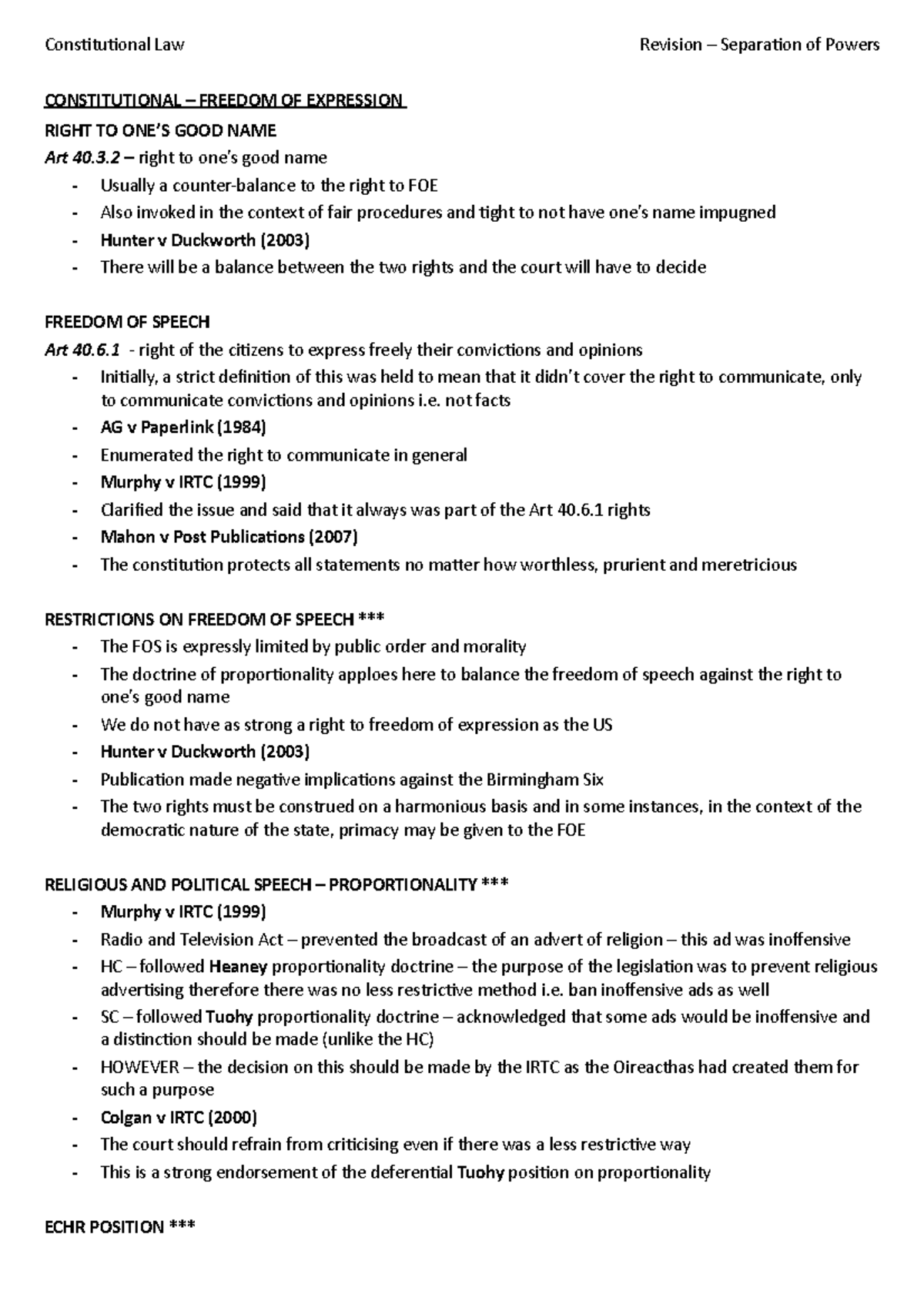 Constitutional Law Notes - Freedom of Expression - CONSTITUTIONAL ...