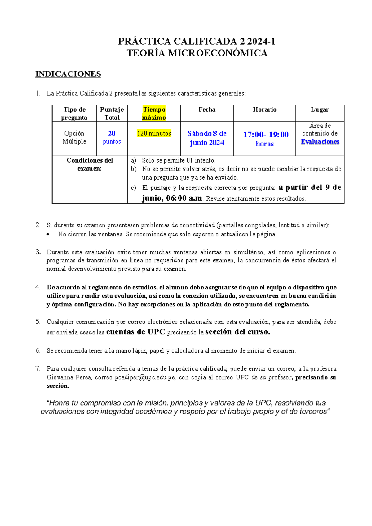 Indicaciones para la PC2 2024-1 - PRÁCTICA CALIFICADA 2 2024 - 1 TEORÍA MICROECONÓMICA ...
