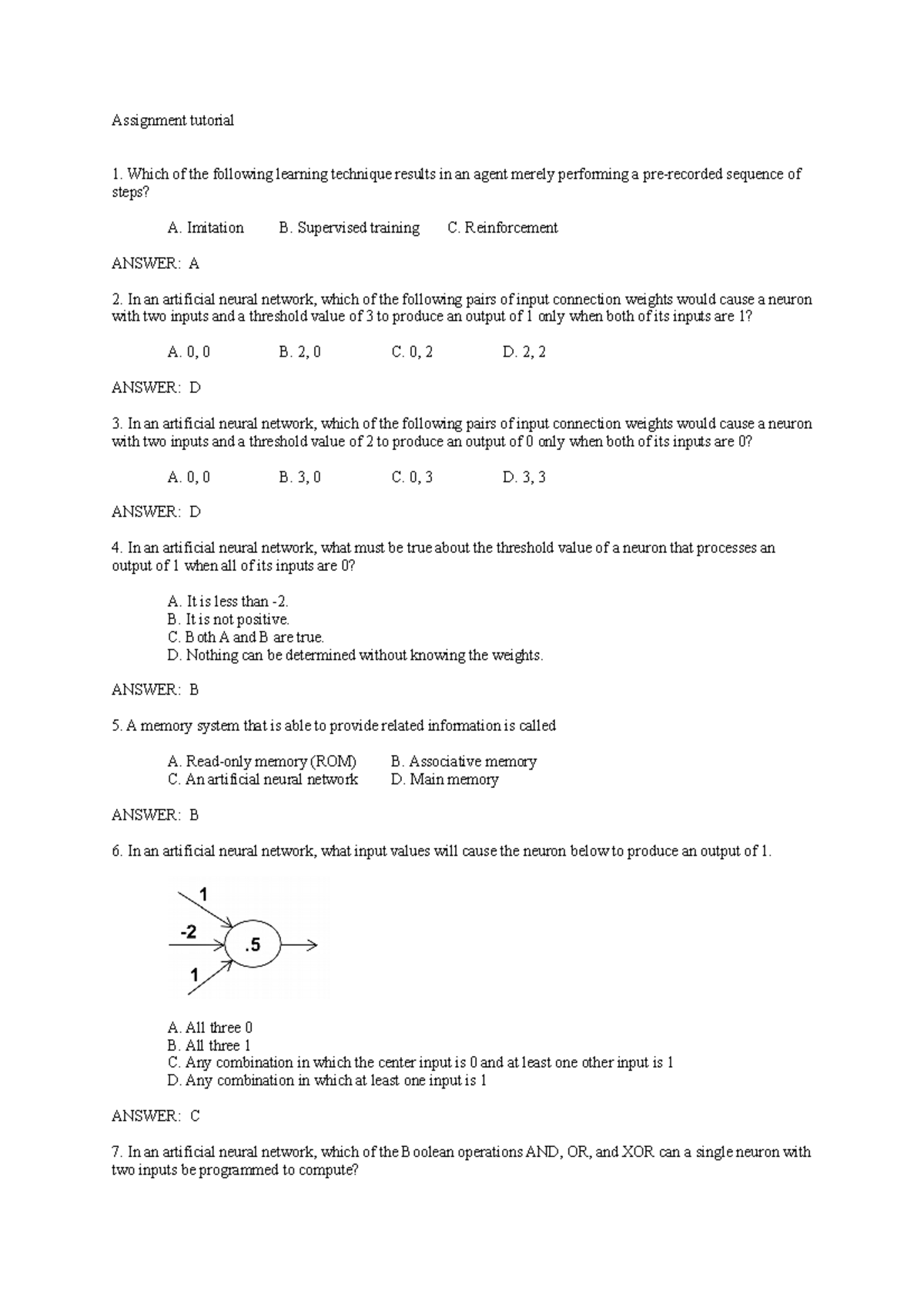Assignment tutorial - Lecture notes 1-5 - Assignment tutorial 1. Which ...