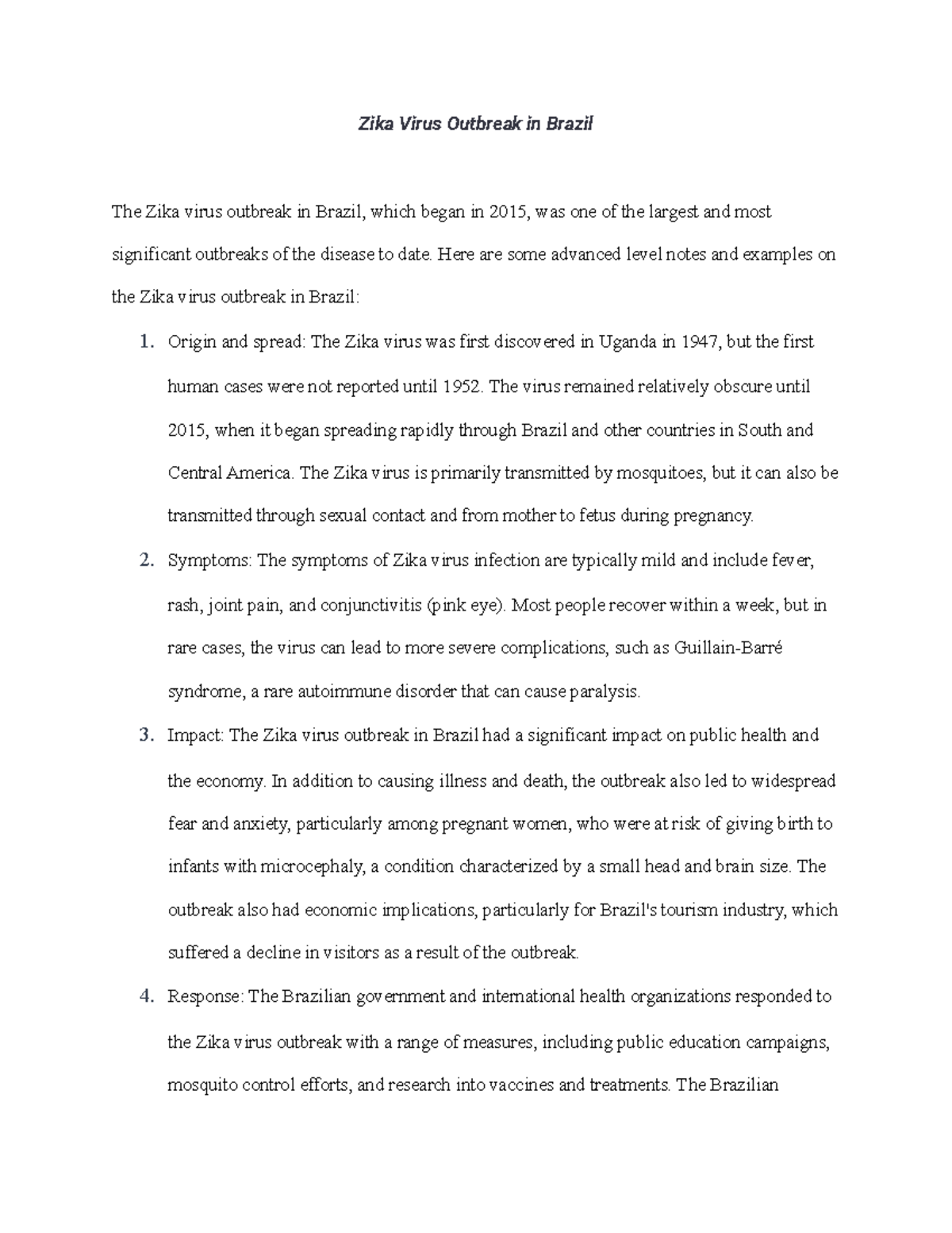 Notes on Zika Virus Outbreak in Brazil - Zika Virus Outbreak in Brazil ...