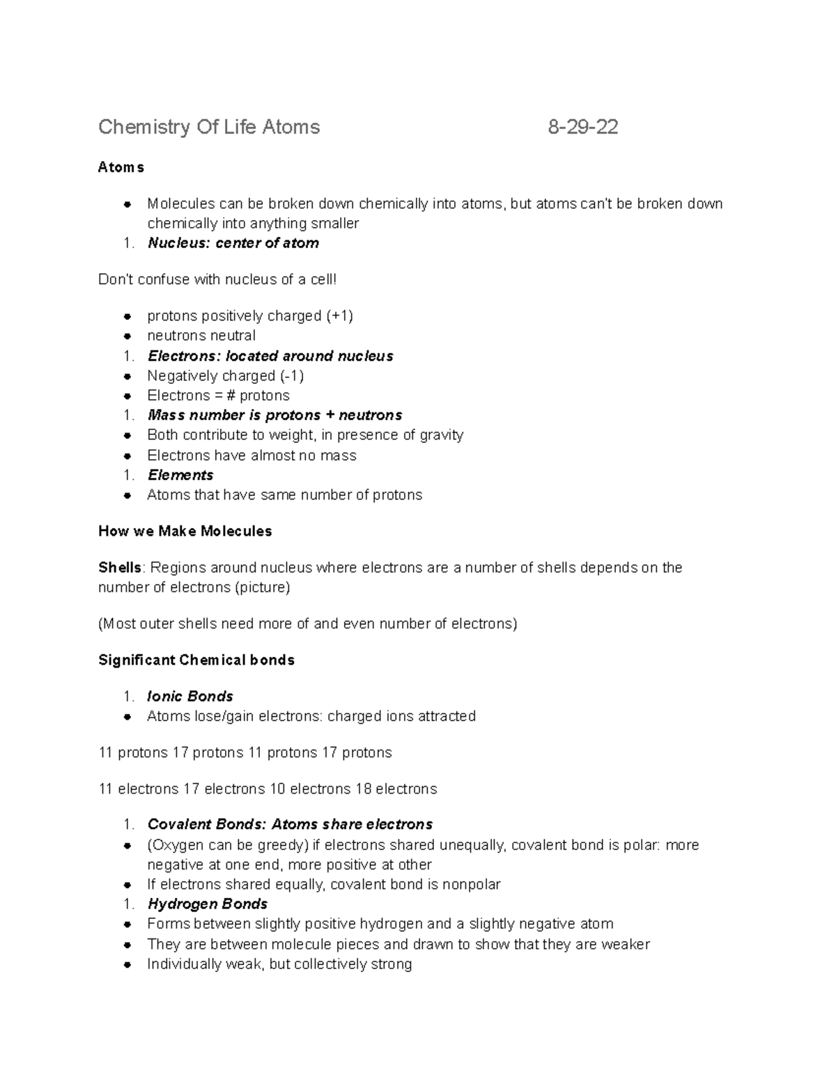 Chemistry Of Atoms 8-29-22 - Chemistry Of Life Atoms 8-29- Atoms ...