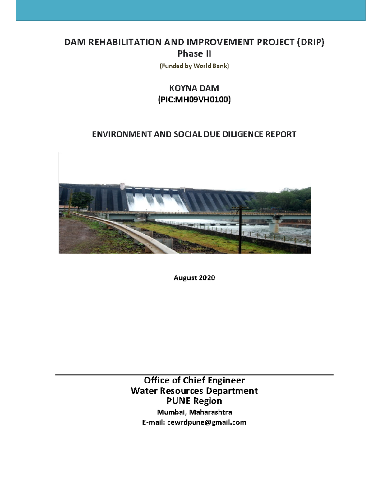 ESDD Report Koyna Dam - demo - DAM REHABILITATION AND IMPROVEMENT PROJECT (DRIP) Phase II ...