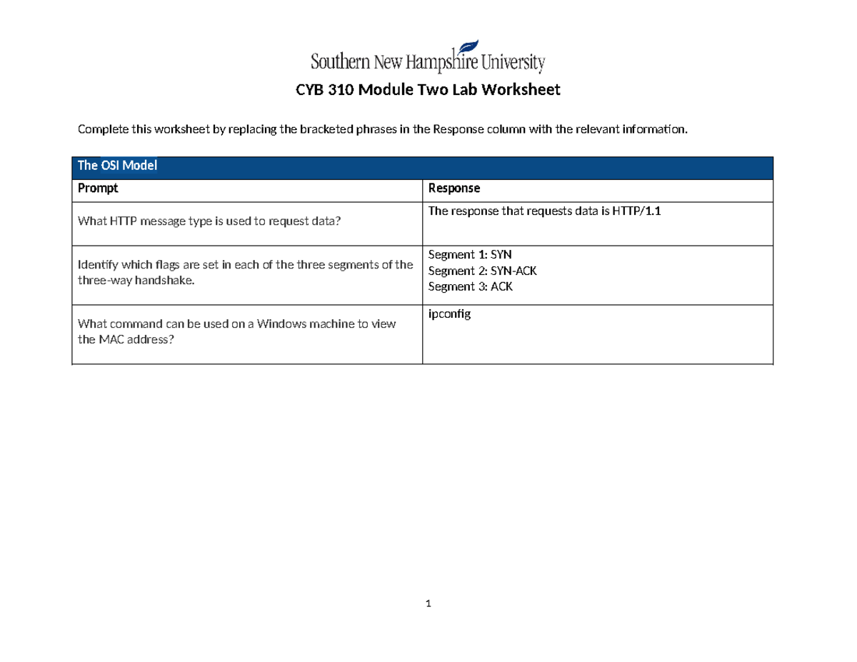 CYB 310 Module Two Lab Worksheet Bryan Hitchings - CYB 310 Module Two ...